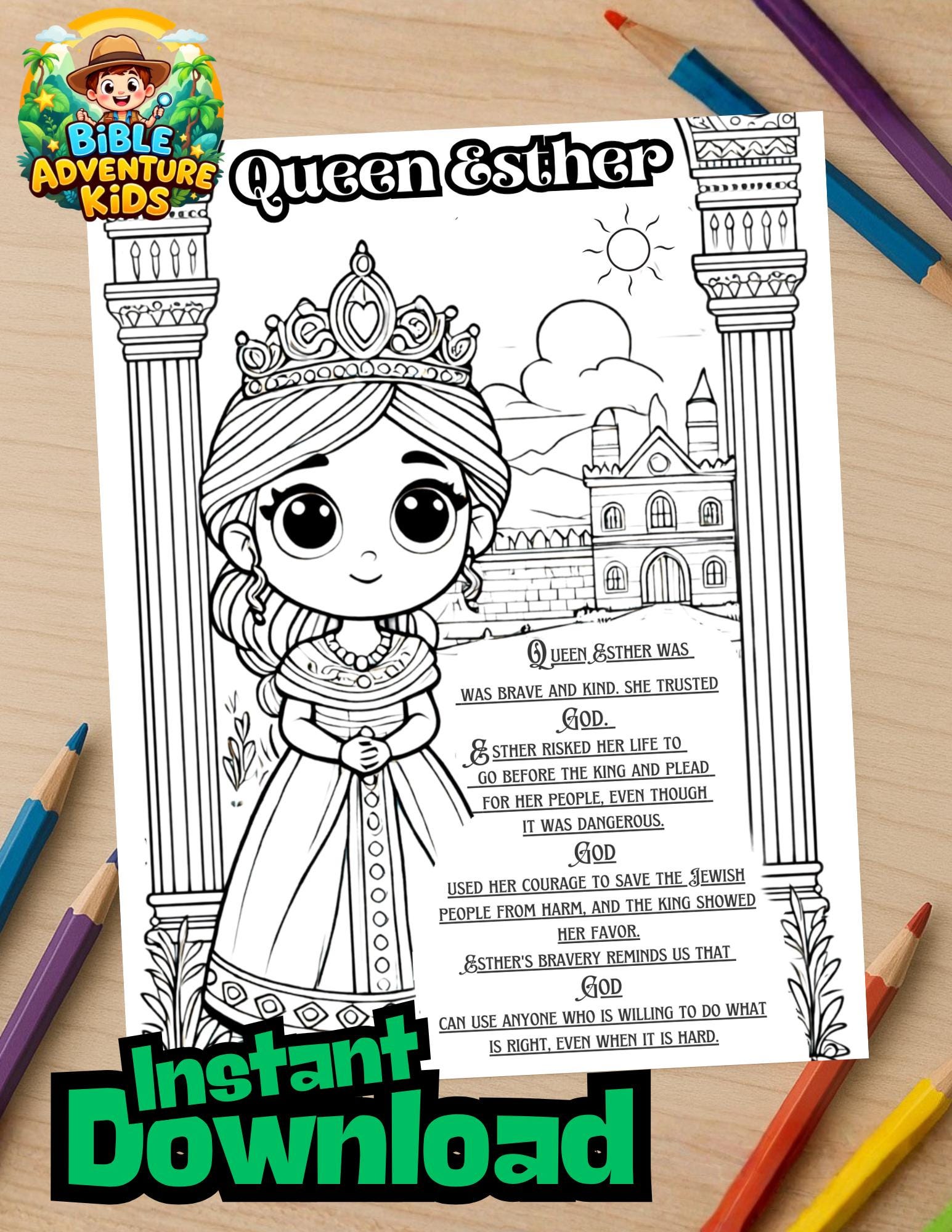 Queen Esther Bible Coloring Page for Kids | Christian Coloring Sheet ...