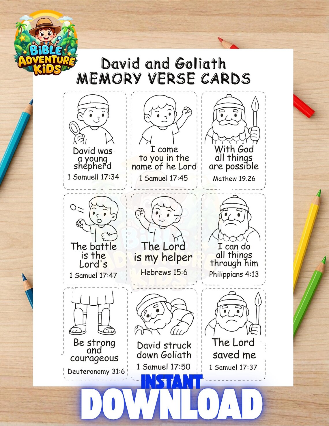 David and Goliath Bible Memory Verse Flashcards | Christian Printable ...