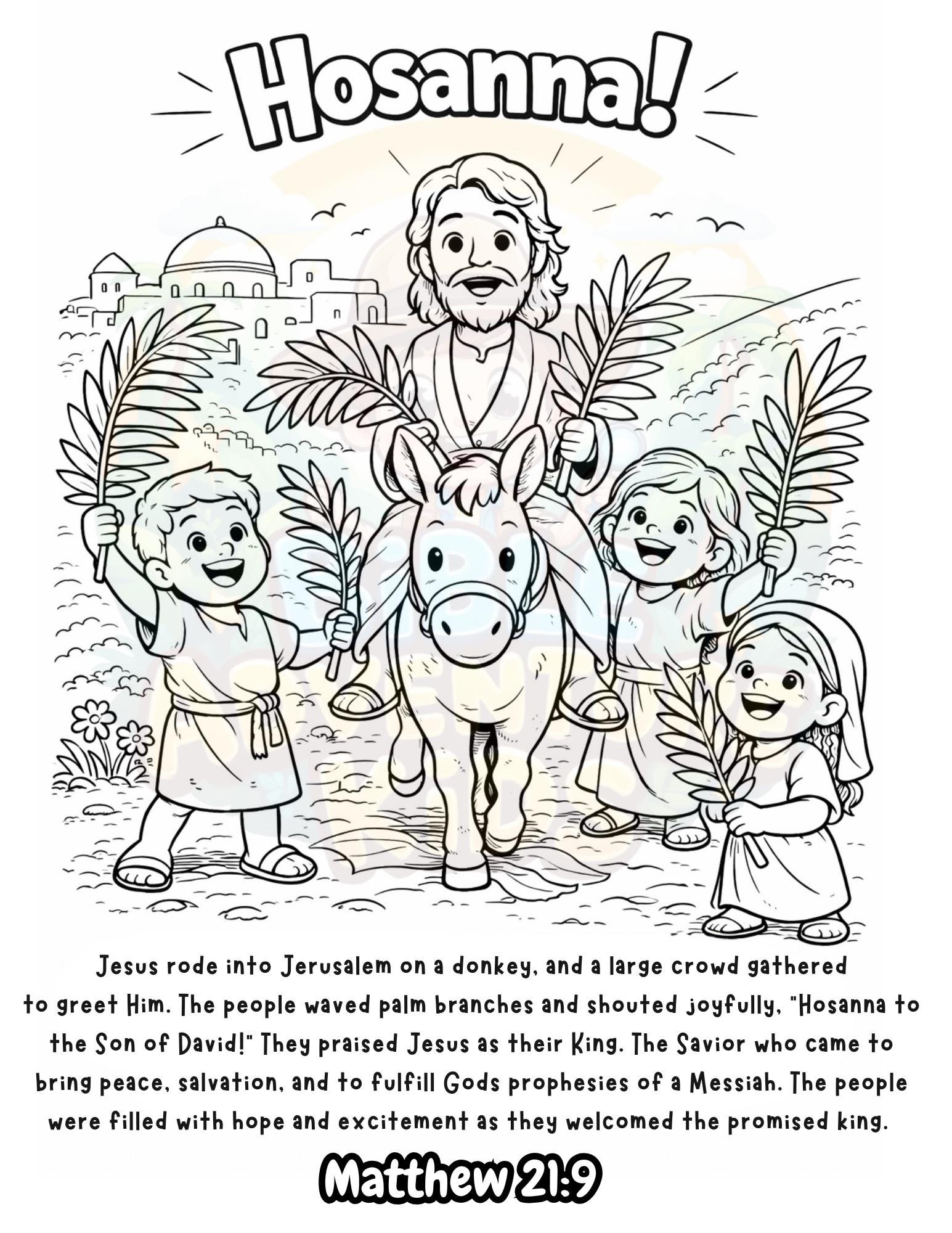 Palm Sunday Coloring Page for Kids | Hosanna Jesus Coloring Sheet ...