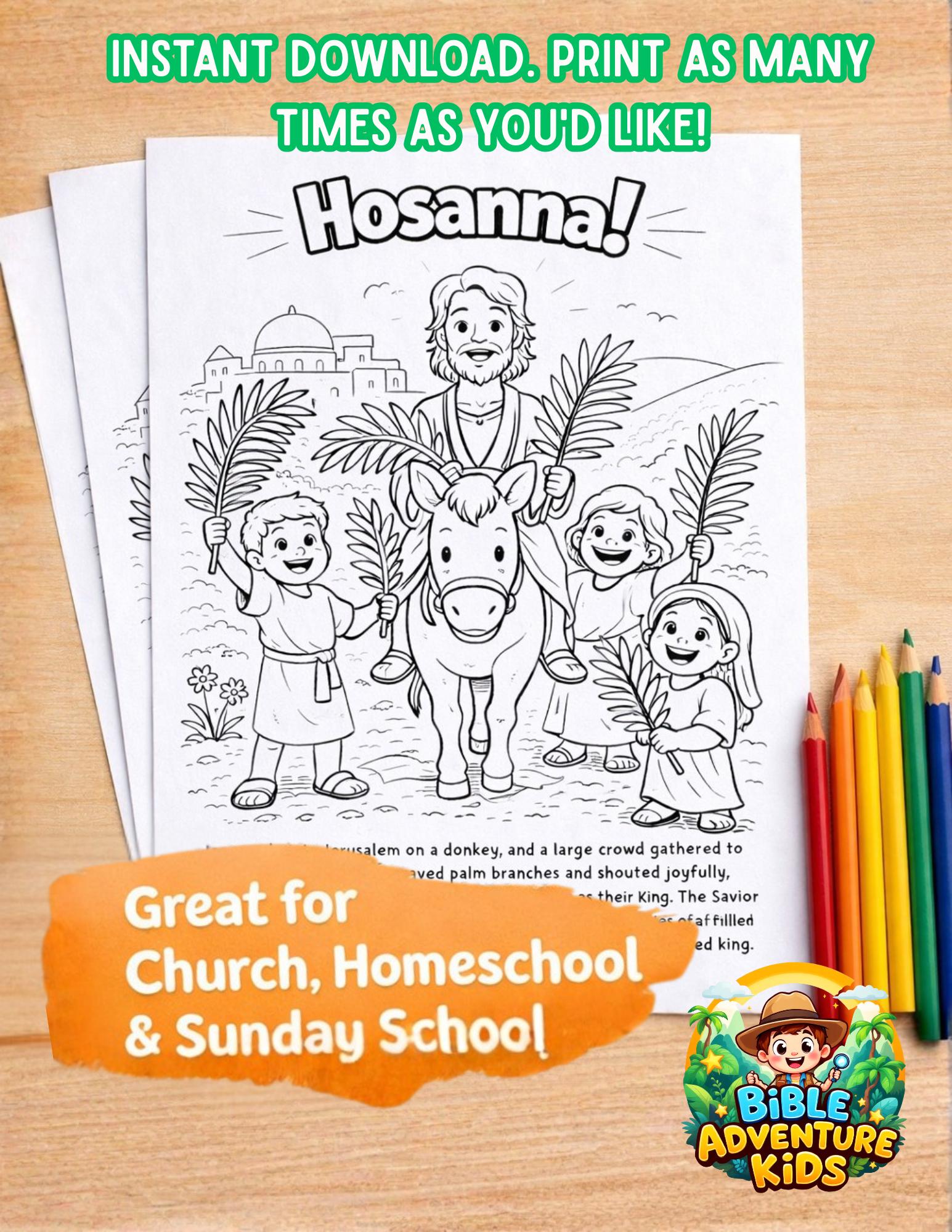 Palm Sunday Coloring Page for Kids | Hosanna Jesus Coloring Sheet ...