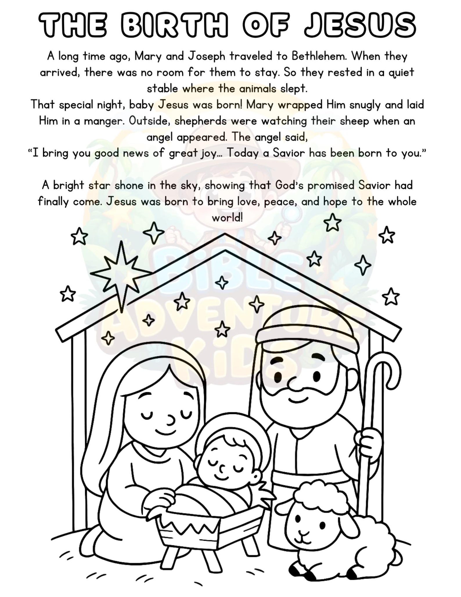 The Birth of Jesus Coloring Page WITH a Short Story| Nativity Printable ...