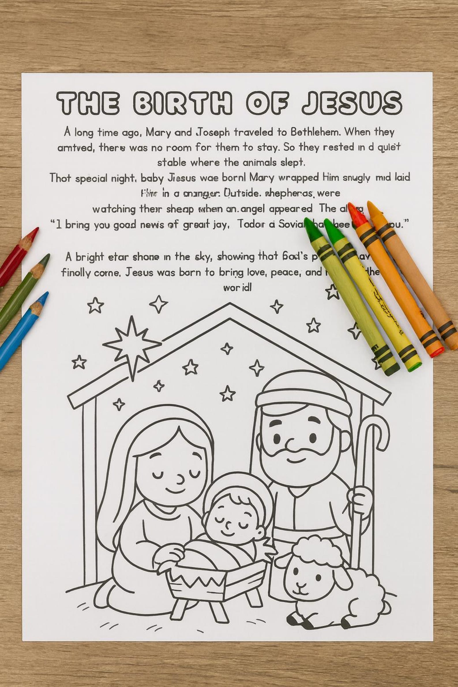 The Birth of Jesus Coloring Page WITH a Short Story| Nativity Printable ...