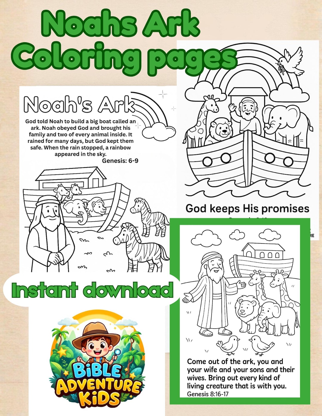Noah's Ark Coloring Pages | Bible Story Printable (PDF) | Sunday School ...