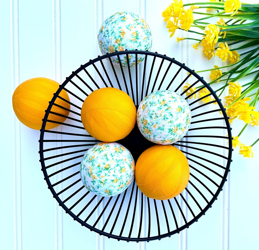 Yellow Floral Fabric Wrapped Rag Balls, Spring Tier Tray Decor, Summer ...