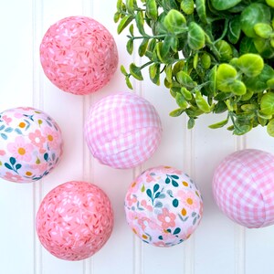 Pink Floral Fabric Wrapped Rag Balls, Cottage Style Home Decor, Tiered ...