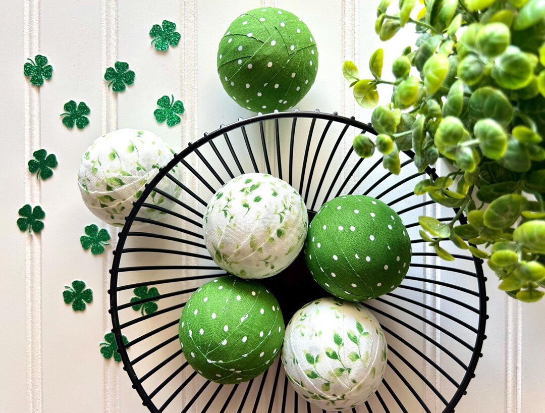 Green Floral Fabric Wrapped Rag Balls, Spring Farmhouse Tiered Tray ...