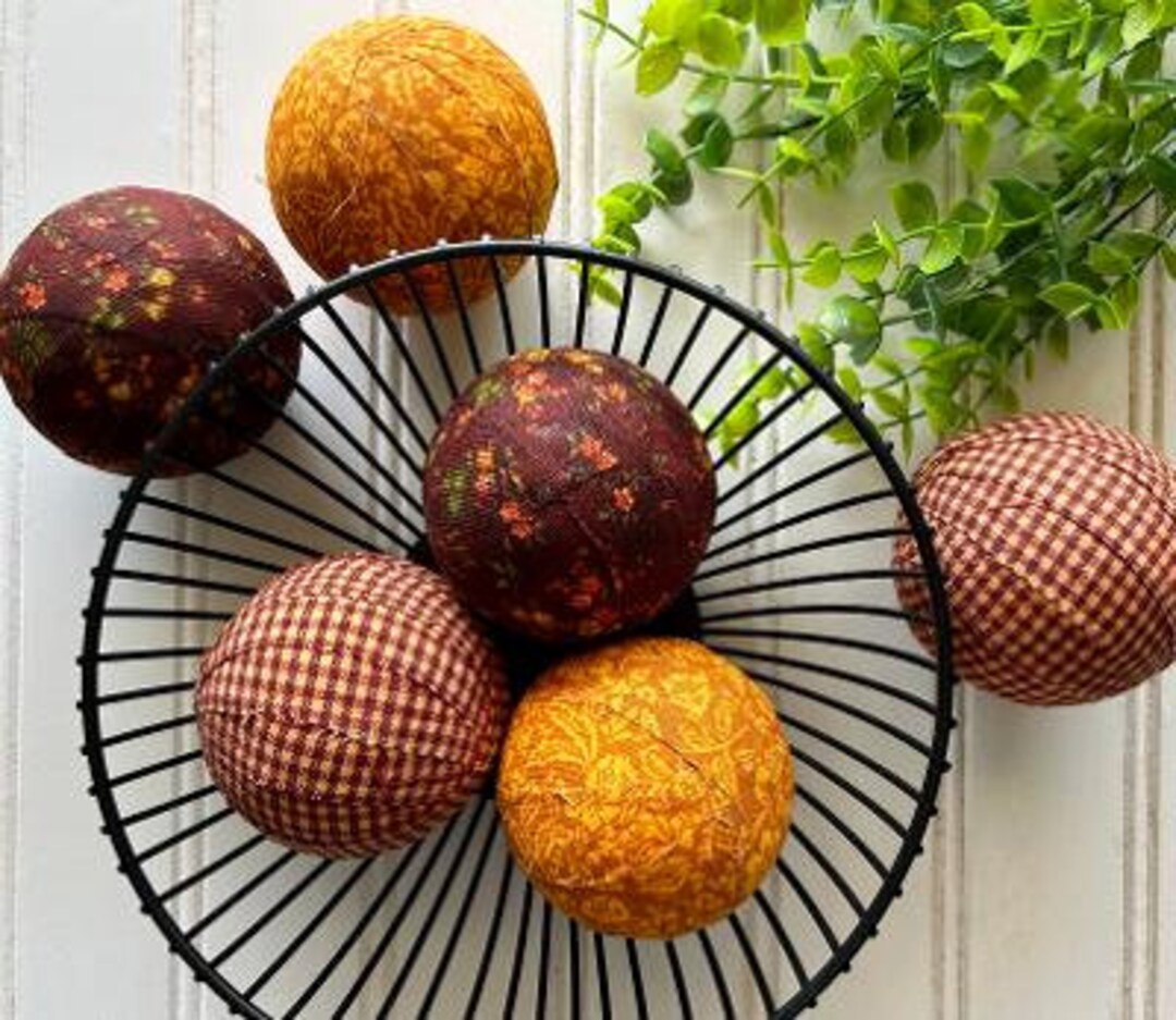 Autumn Fabric Wrapped Rag Balls, Fall Tiered Tray Decor, Dough Bowl or ...