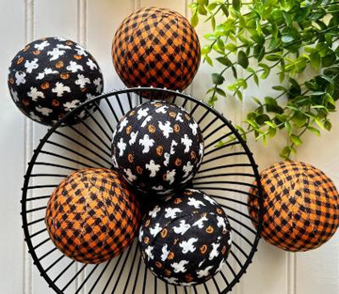 Halloween Fabric Wrapped Rag Balls, Ghosts Tier Tray Decor, Halloween ...