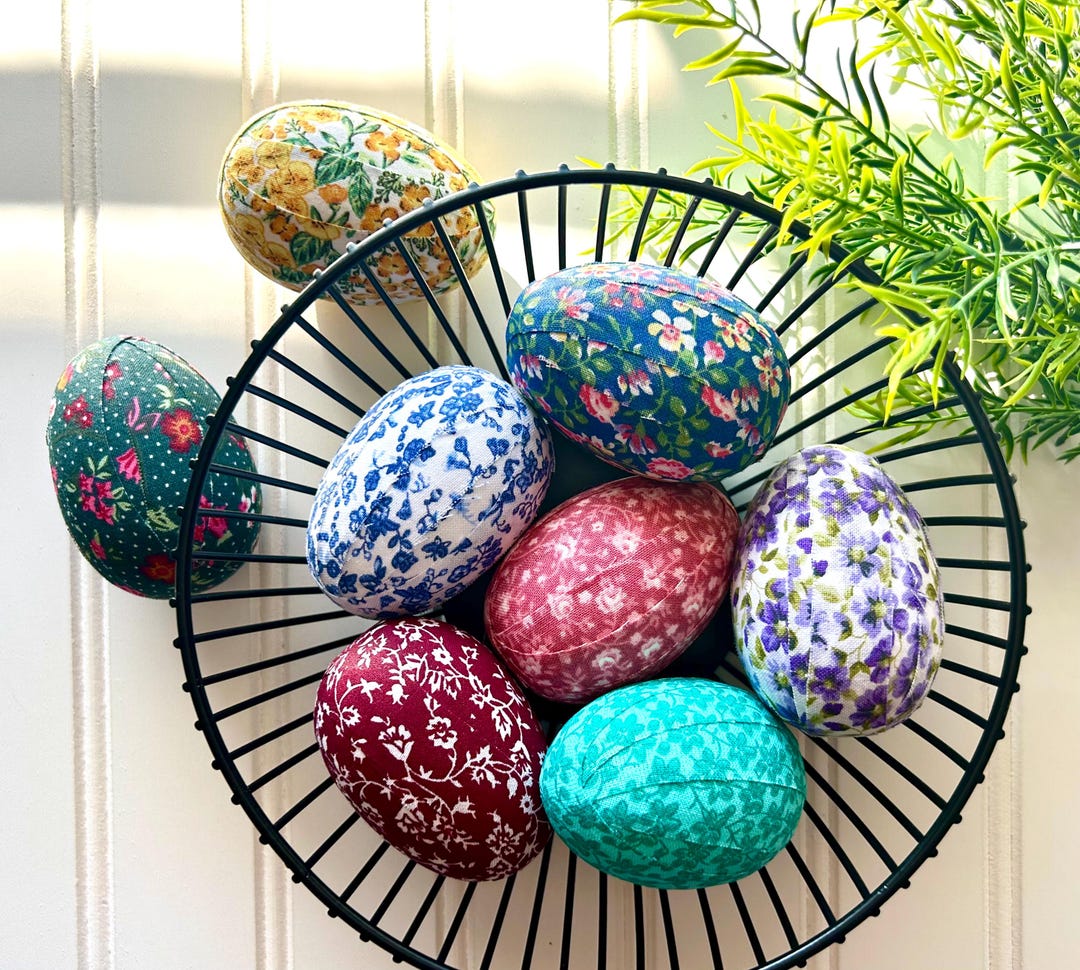 Spring Floral Easter Eggs, Fabric Wrapped Faux Rag Balls, Dough Bowl or ...