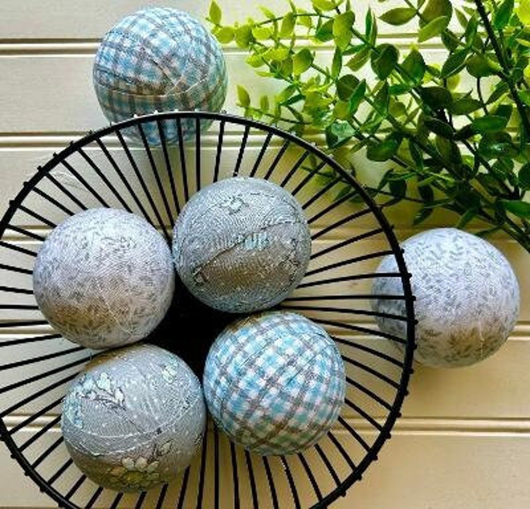 Gray Floral Fabric Wrapped Rag Balls, Farmhouse Tiered Tray Decor ...