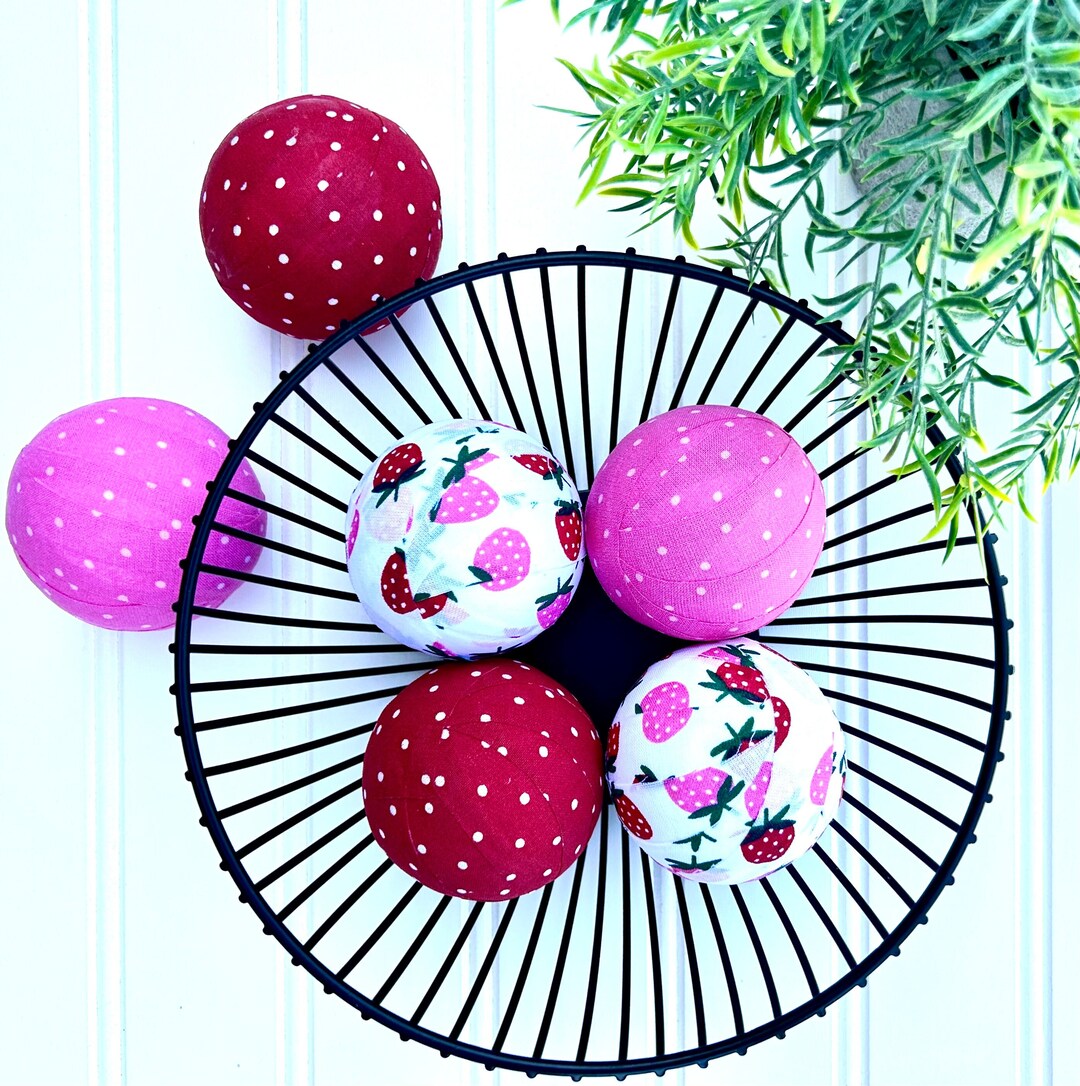 Strawberry Fabric Wrapped Rag Balls, Spring Tier Tray Decor, Farmhouse ...