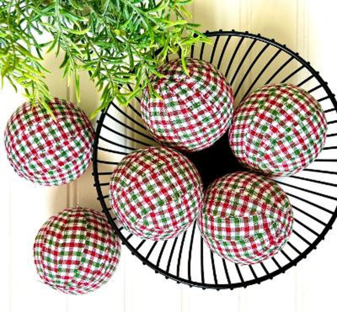 Homespun Christmas Fabric Wrapped Rag Balls, Holiday Tier Tray ...