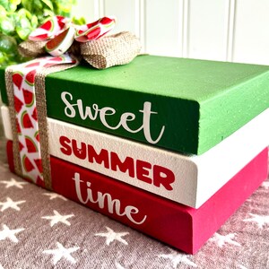 Watermelon Wooden Book Stack, Summertime Decor, Summer Shelf Sitter ...