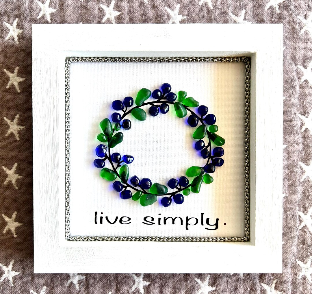 Framed 6x6 Sea Glass Pebble Art, Minimalist Live Simply Desk Art ...
