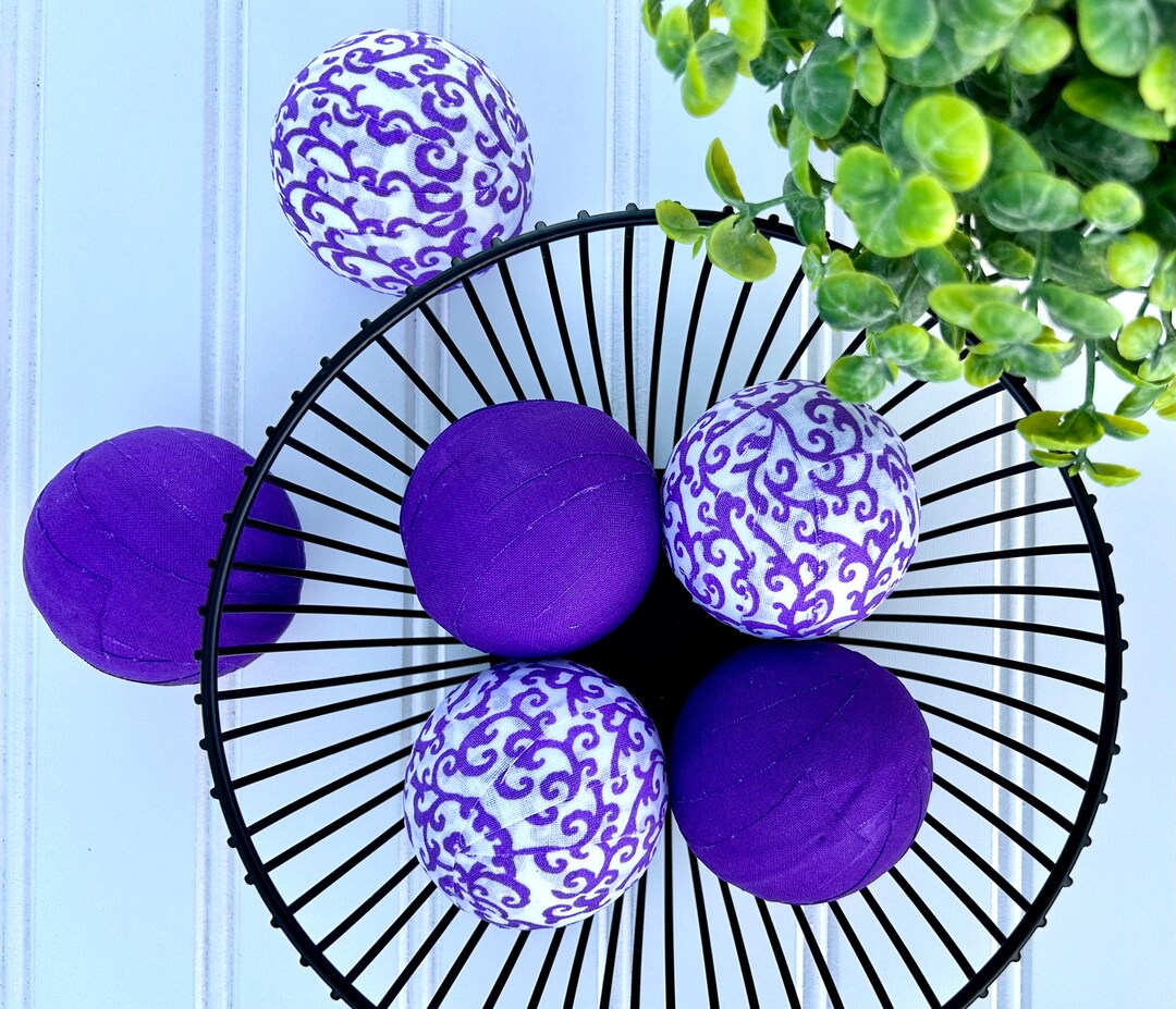 Purple Fabric Wrapped Balls Tiered Tray Decor, Rag Ball Dough Bowl ...