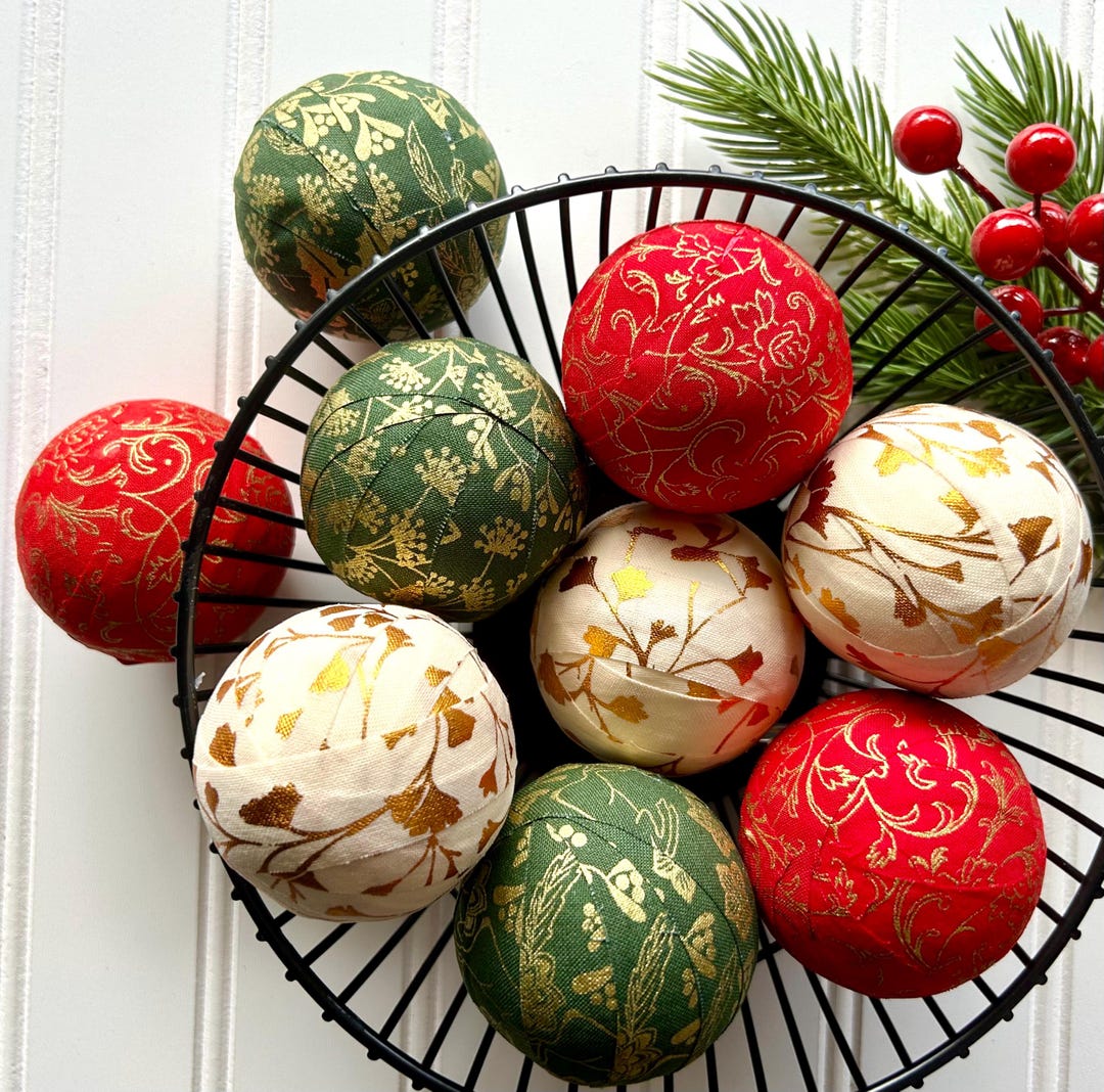 Christmas Fabric Wrapped Balls, Holiday Tier Tray Decor, Seasonal Dough ...
