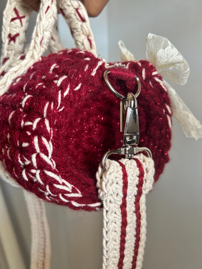Crochet Red + Cream Matte Satin Lined Crossbody Bag (CHARMS + BOWS ...