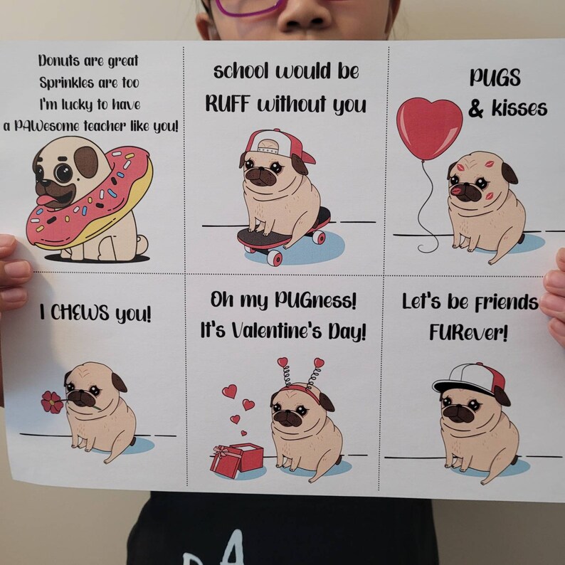 Printable Pug Valentines Cards for Kids / Classroom Valentines - Etsy