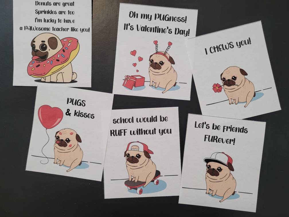 Printable Pug Valentines Cards for Kids / Classroom Valentines - Etsy