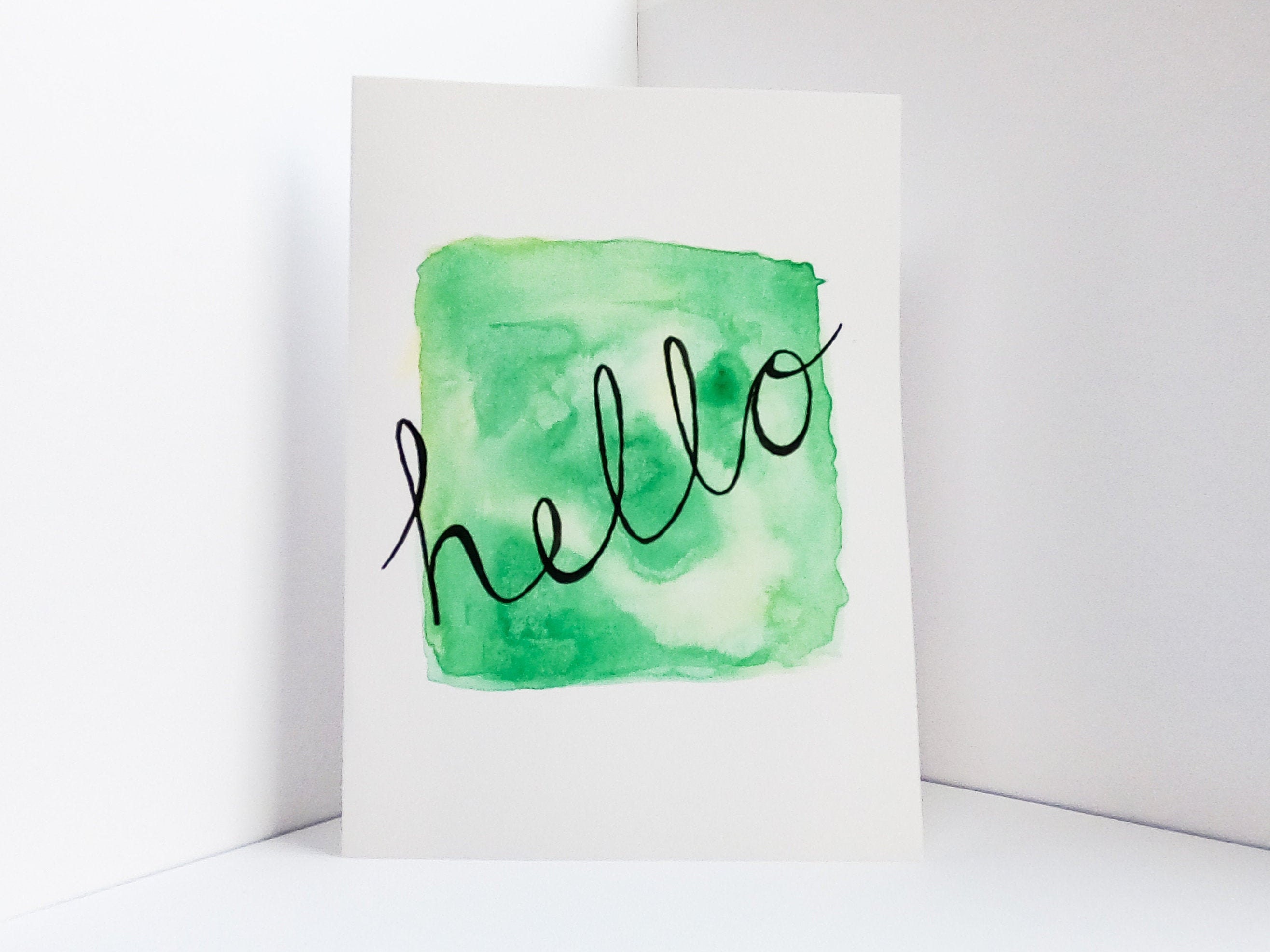 Hello Watercolor Greeting Card - Etsy