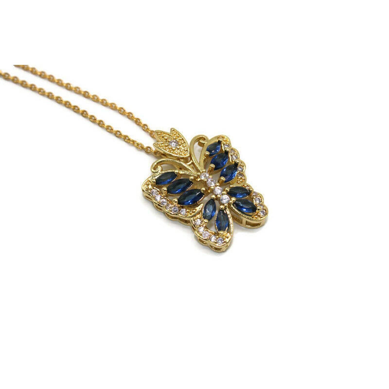 Blue Butterfly Pendant with Necklace 24 Gold Filled NEW Chain | Etsy