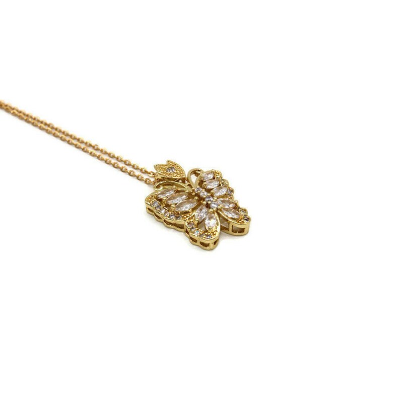 White Butterfly Pendant With Necklace 24k Gold Filled NEW - Etsy
