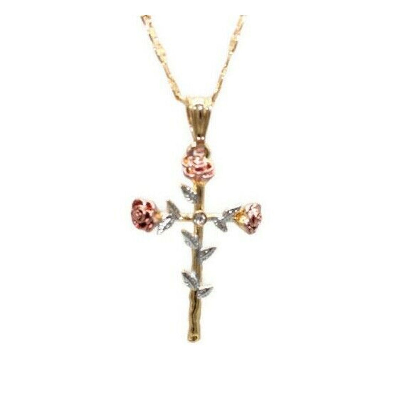 Rose Cross Pendant With Necklace 24K Gold Filled NEW Roses - Etsy
