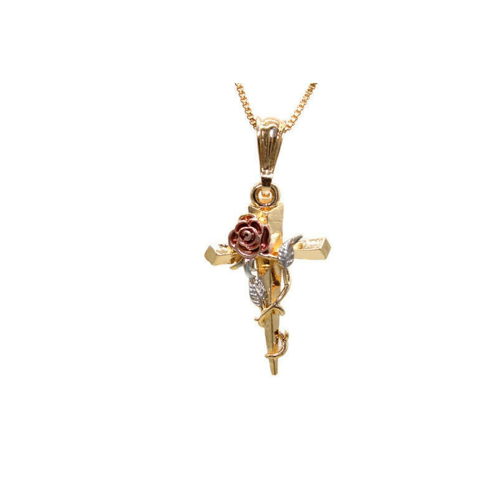Rose Cross Pendant With Necklace 24K Gold Filled NEW Crucifix - Etsy
