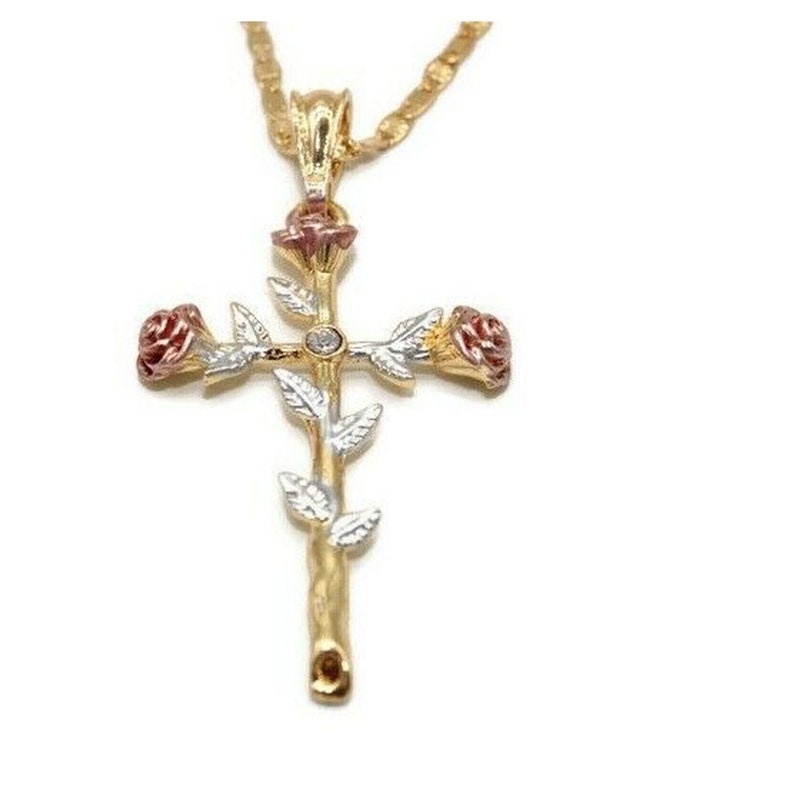 Rose Cross Pendant With Necklace 24K Gold Filled NEW Roses - Etsy