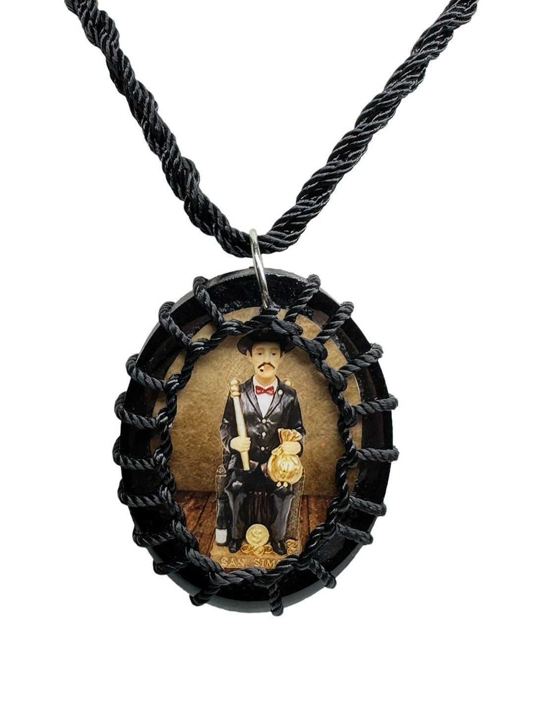 San Simon Oval Scapular Necklace Black Knotted Rope Wood Pendant NEW - Etsy