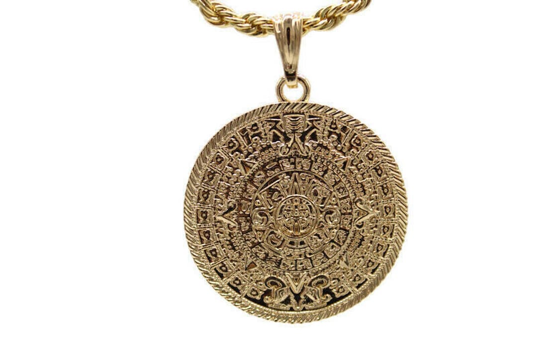 Aztec Calendar Pendant With Necklace Gold Filled Plated NEW Chain ...
