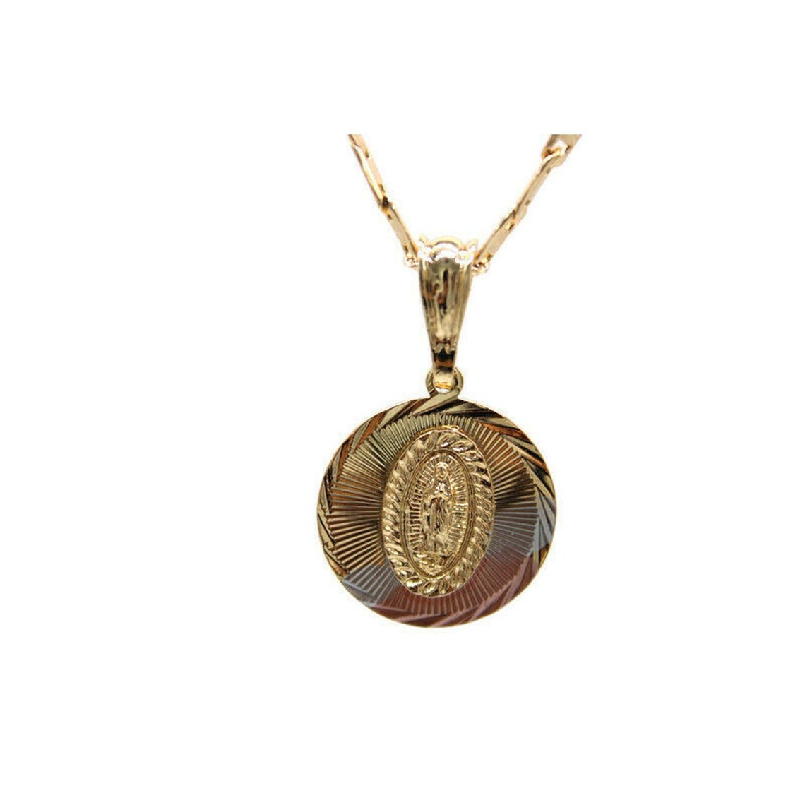 Virgen De Guadalupe Cadena Con Medalla Dije 24k Oro Chapeado Laminado ...