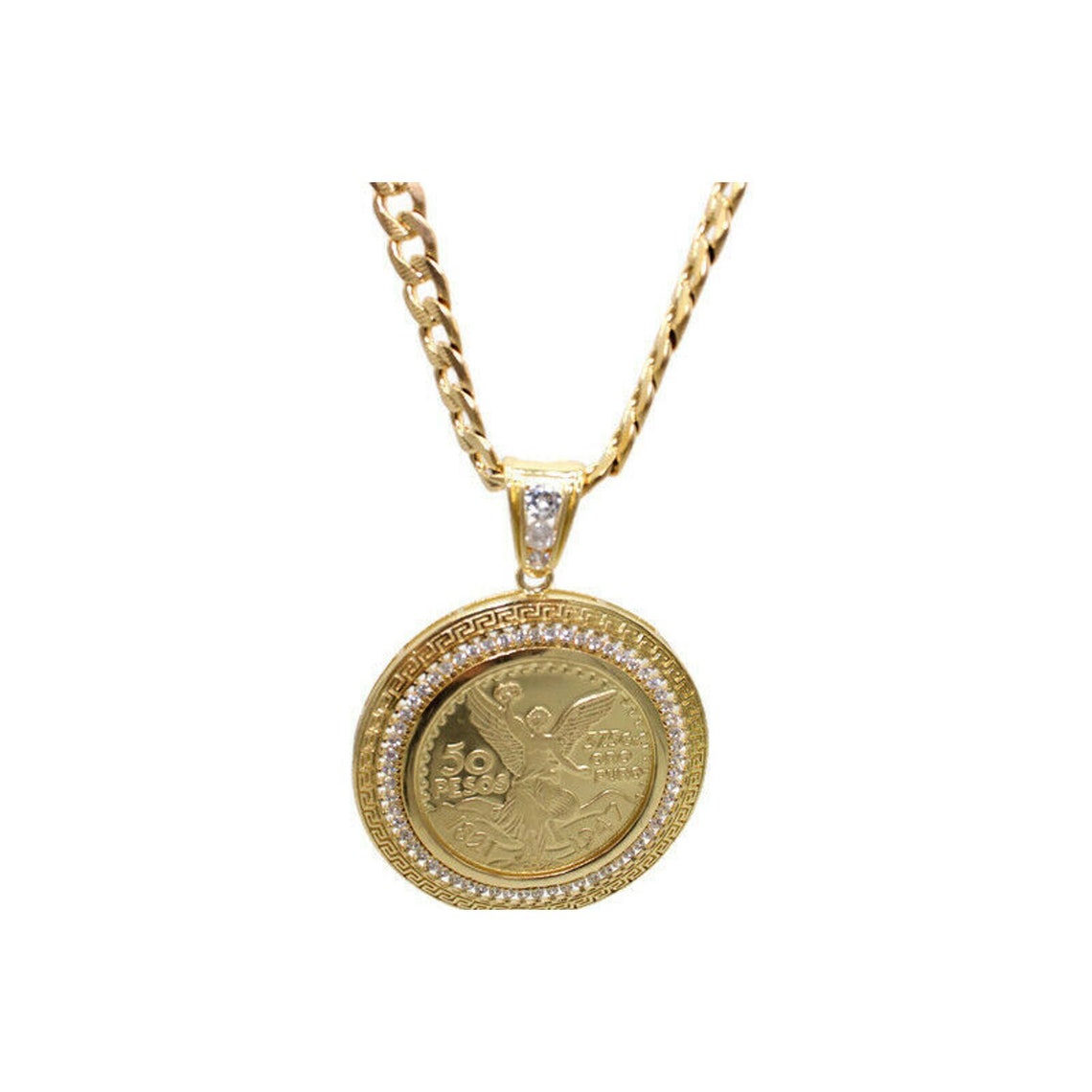 Centenario Con Cadena Nuevo 24k Oro Chapiado Laminado 50 Pesos Aguila ...