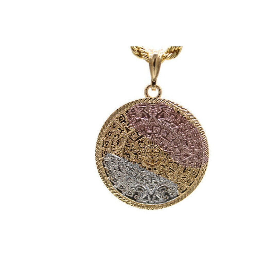 Aztec Calendar Pendant With Necklace NEW 24K Gold Filled Plated Chain ...