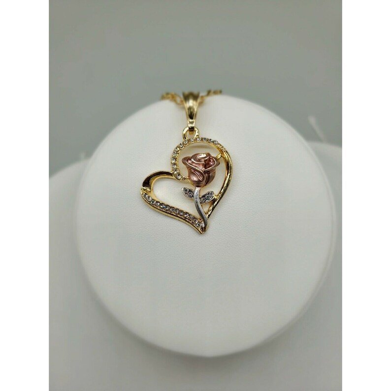 Rose Heart Pendant With Necklace 24k Gold Filled NEW - Etsy