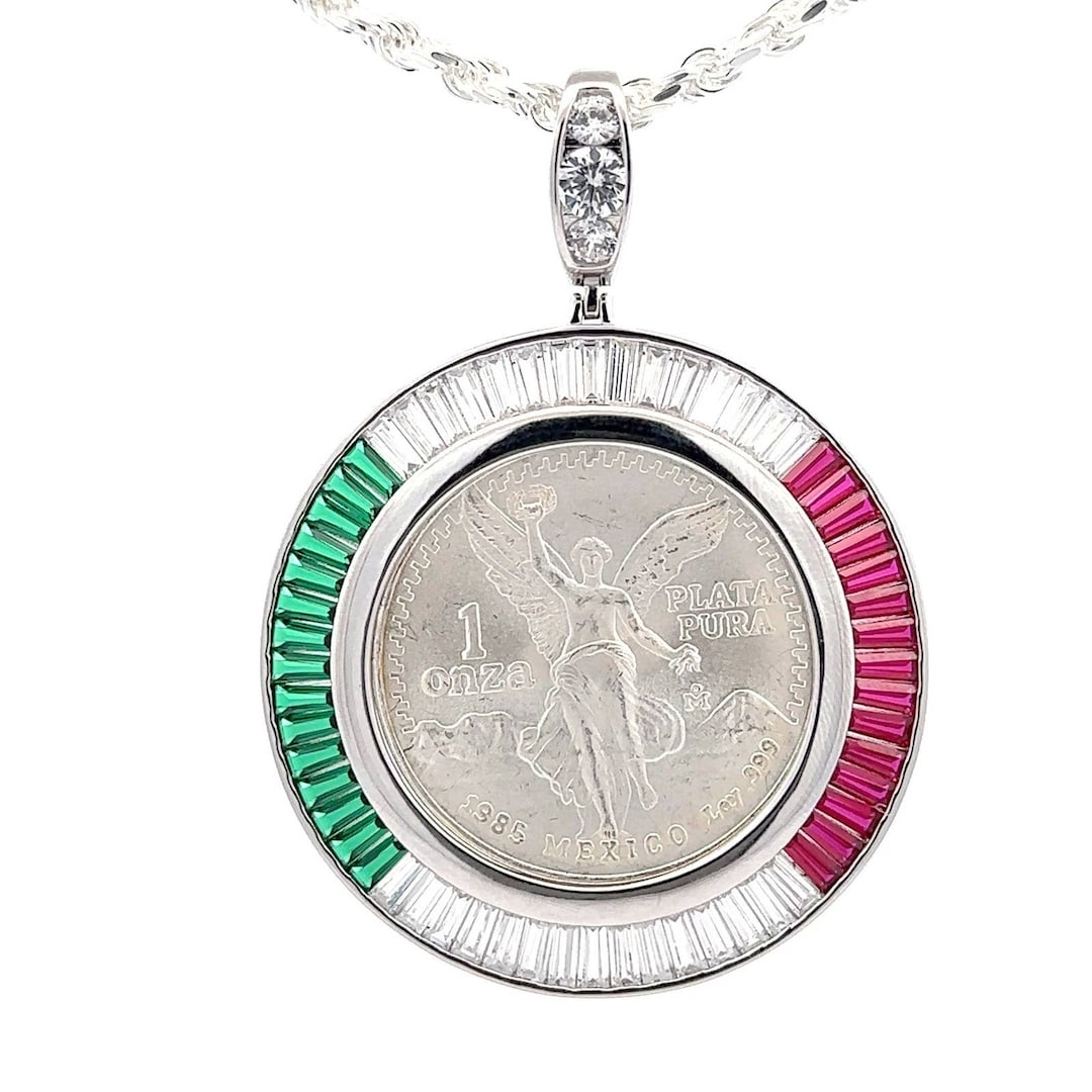 Centenario Pendant With Rope Chain Sterling Silver .925 Mexican Colors ...