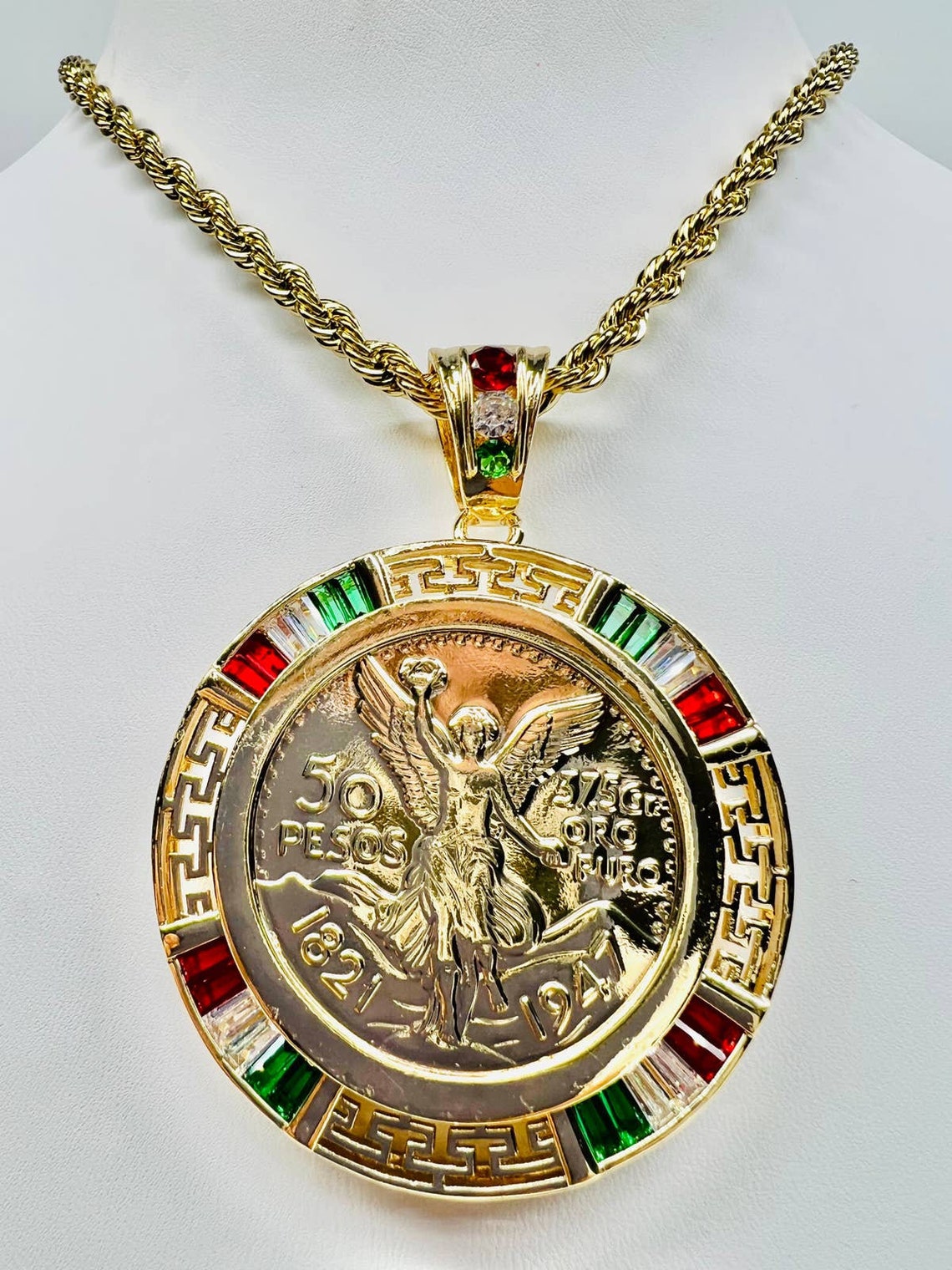 Mexican Centenario With 26" Rope Necklace 24K Gold Filled 50 Pesos NEW ...