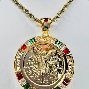 Mexican Centenario With 26" Rope Necklace 24K Gold Filled 50 Pesos NEW ...