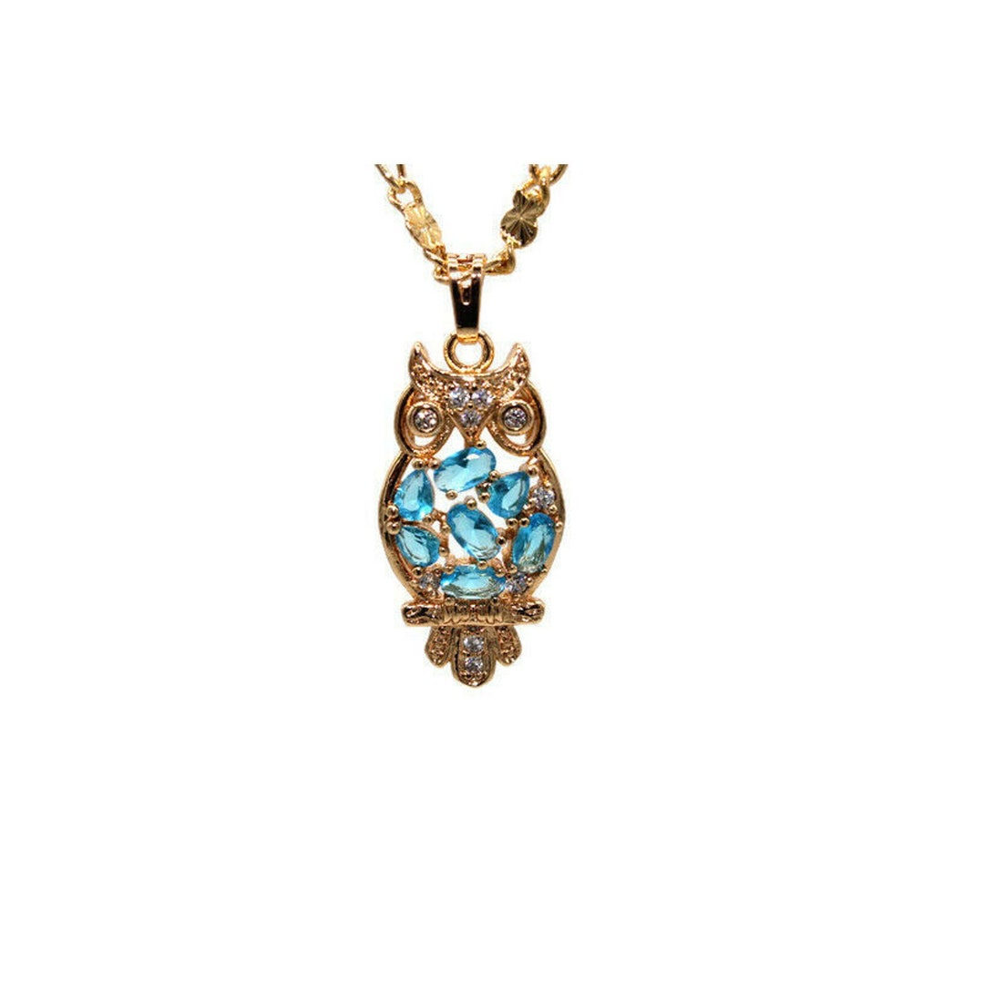 Turquoise Blue Owl Pendant With Necklace 24k Gold Filled Chain NEW ...