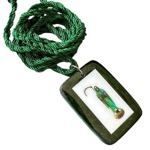Santa Muerte Collar Escapular Cuerda Verde Anudada Madera Charm ...