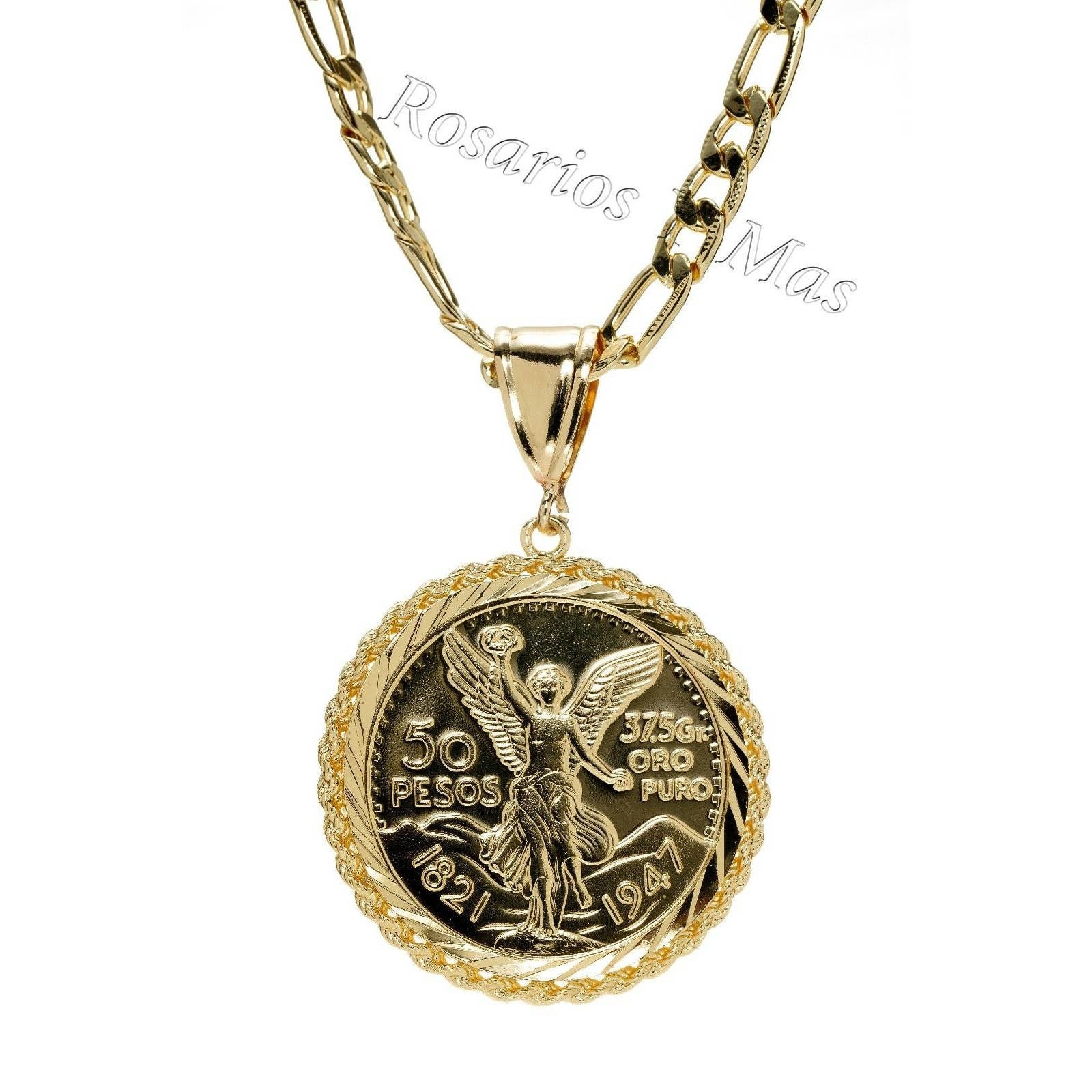 50 Pesos and Mexican Eagle Centenario with 26 Necklace 24K Gold Plated