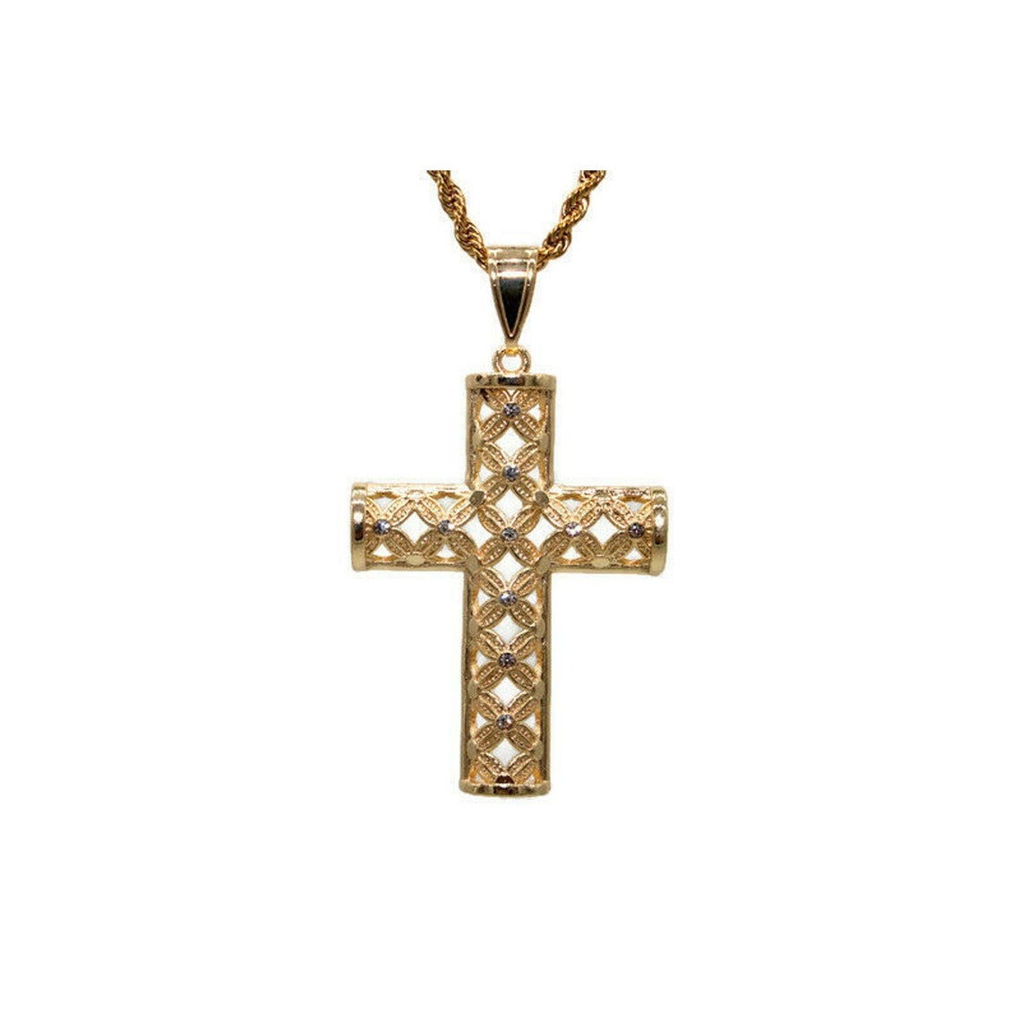 Cross Pendant With Necklace 24K Gold Filled White Stones Chain | Etsy