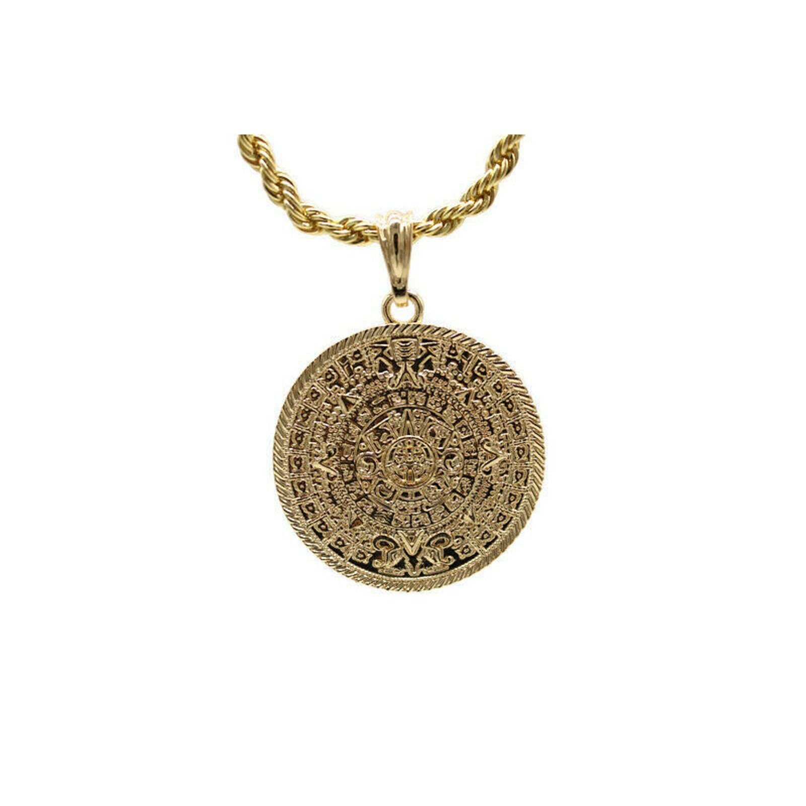 Calendario Azteca Medalla Con Cadena NUEVO 24K Oro Chapeado Laminado ...