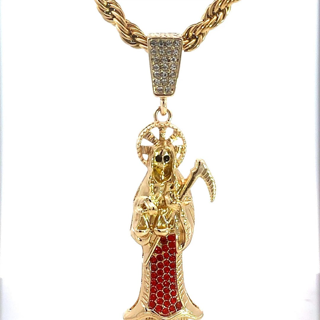 Santa Muerte Necklace Rope Chain Pendant 24K Gold Filled NEW - Etsy