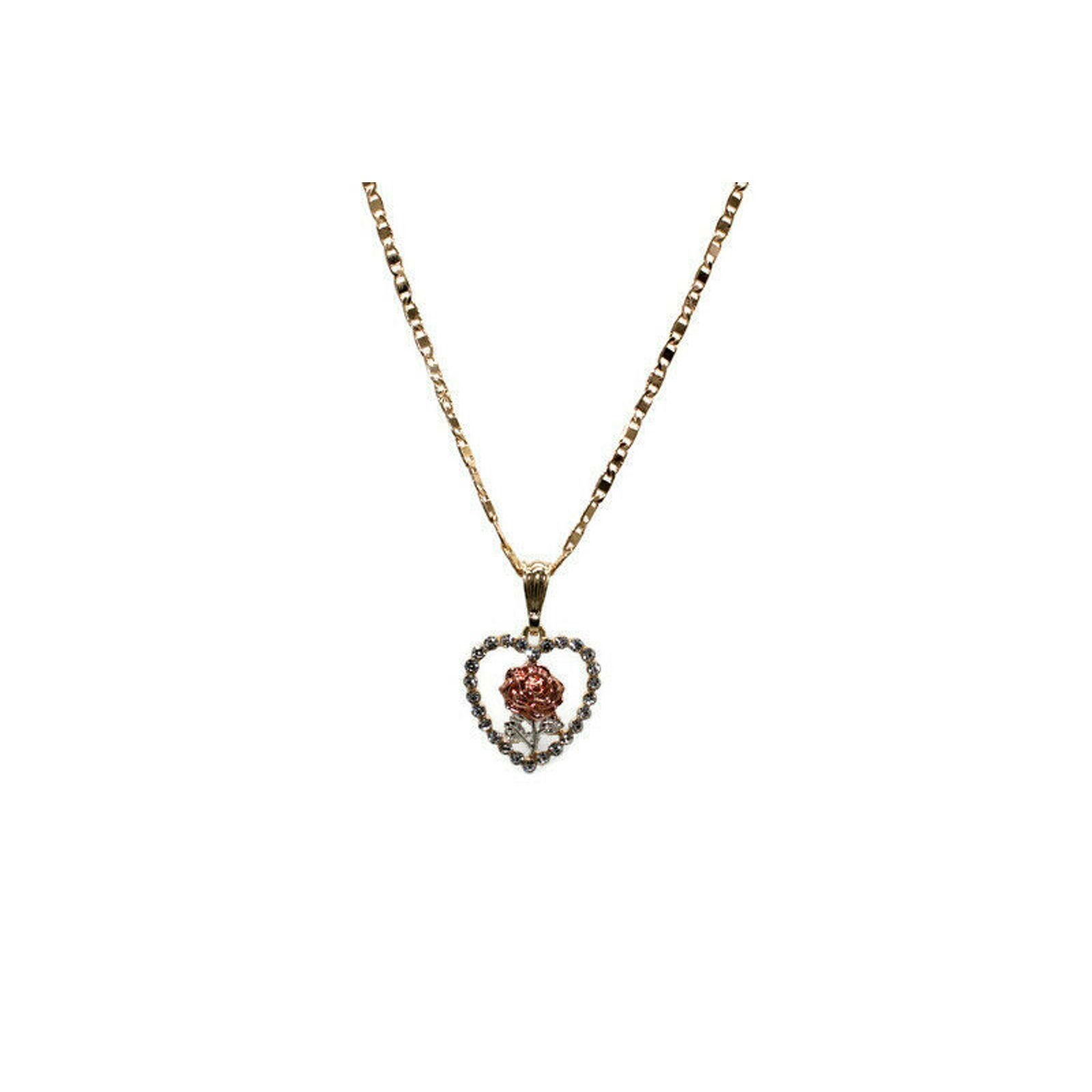 Heart Rose Pendant With Necklace NEW 24K Gold Filled Charm - Etsy UK