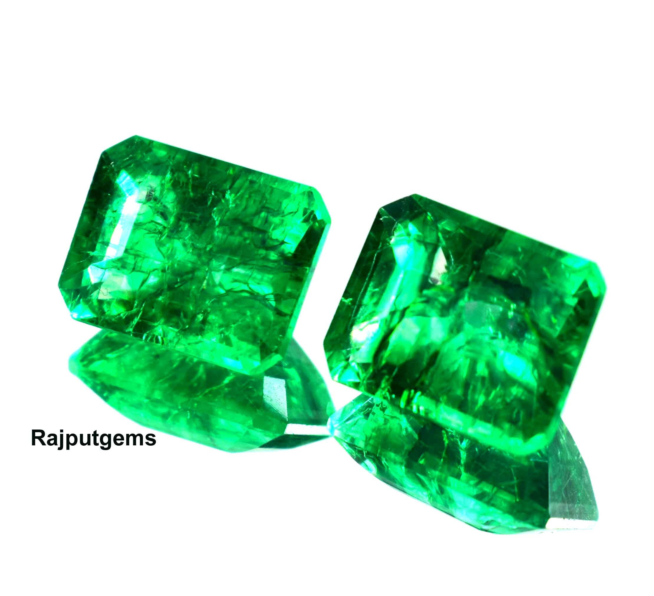 Natural 13 to 14 Ct Birthstone for may Green Emerald Pair Ggl | Etsy