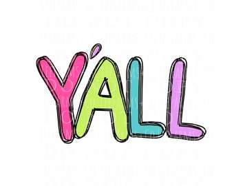 YALL Doodle Letters Transparent Sublimation PNG SVG Digital Artwork ...