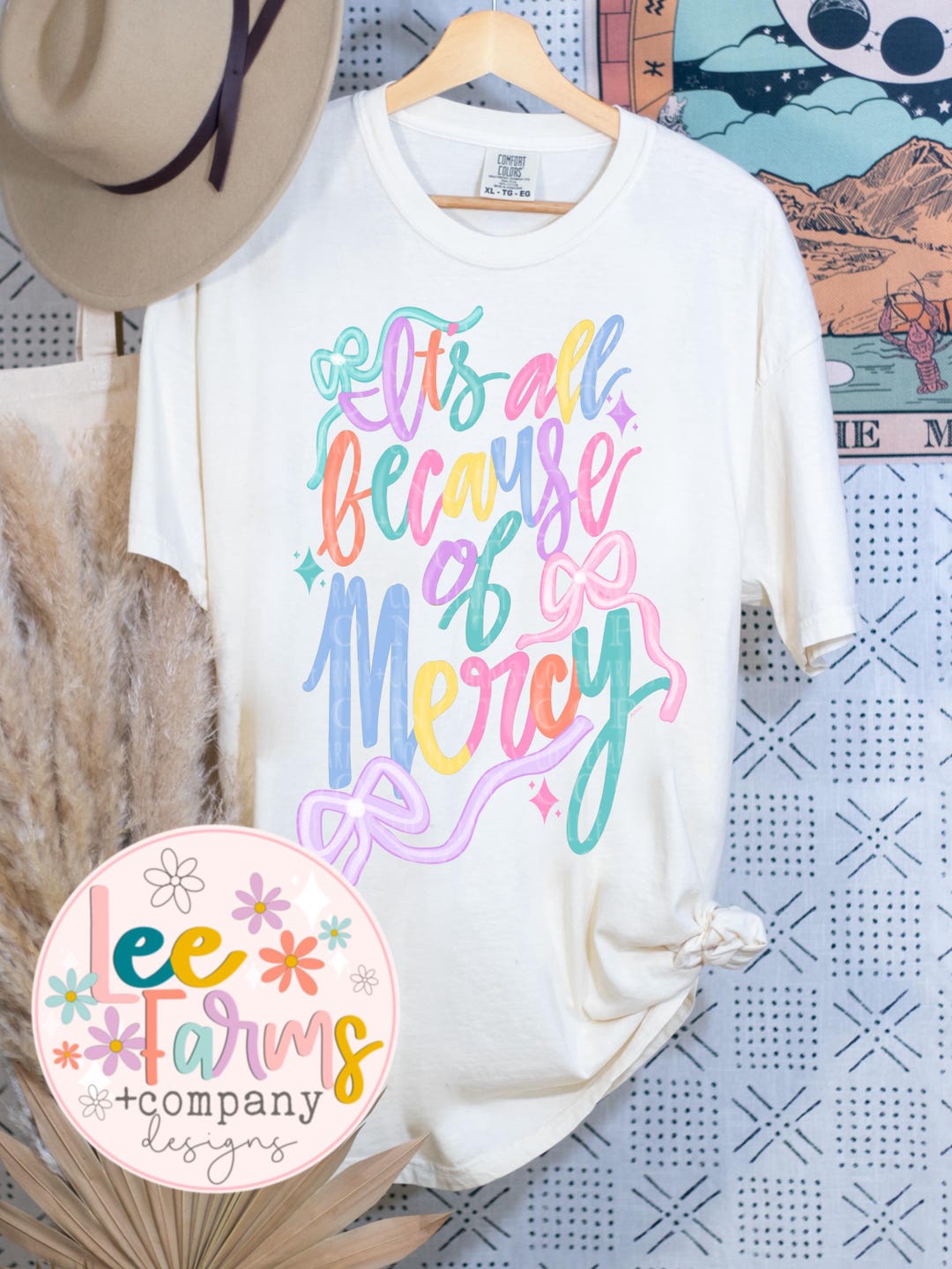 Coquette Hand Drawn All Because of Mercy Png - Etsy