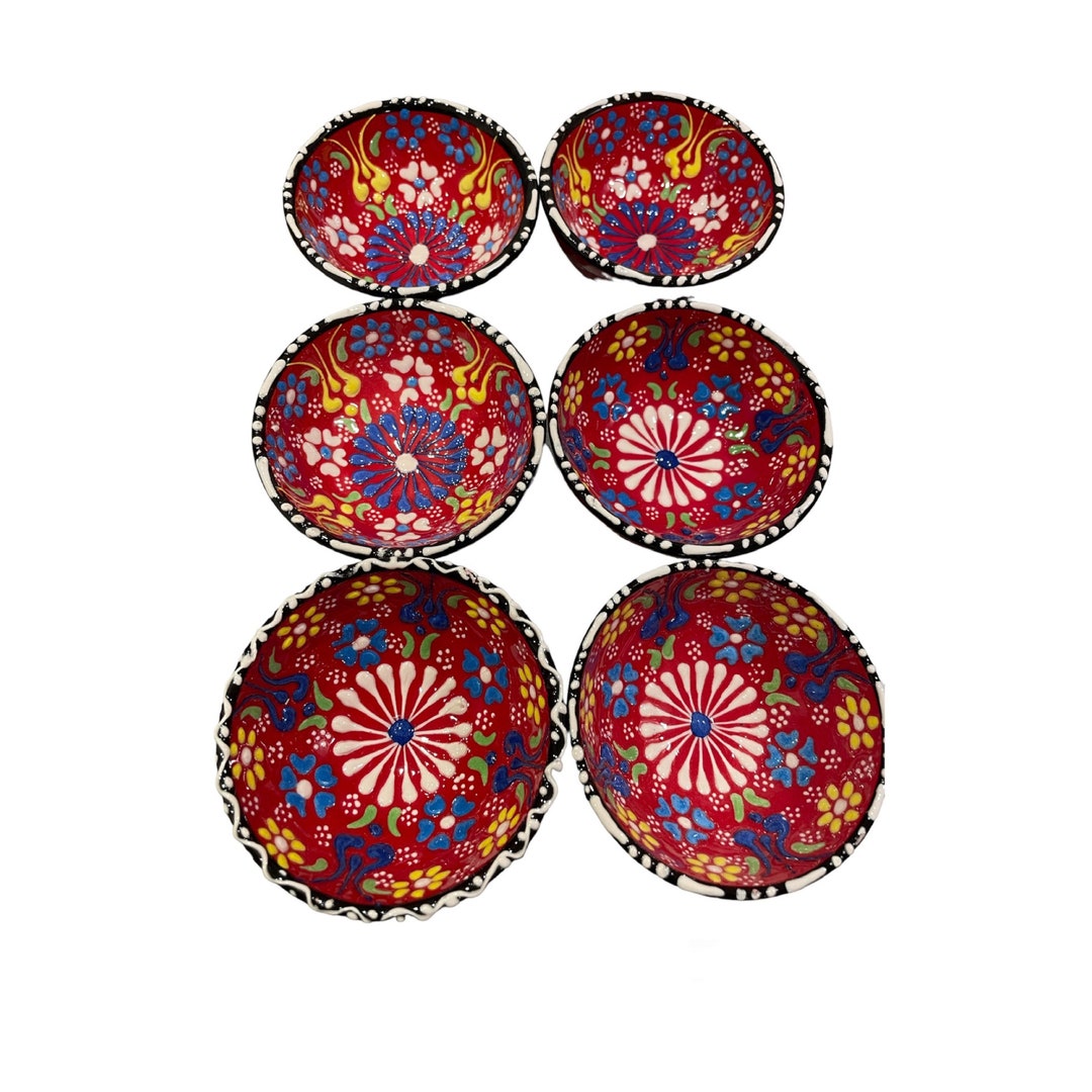 Set of 6 -turkish Ceramic Bowls,8 Cm( 3.2 Inch ), Red ,/bowls for Snack ...