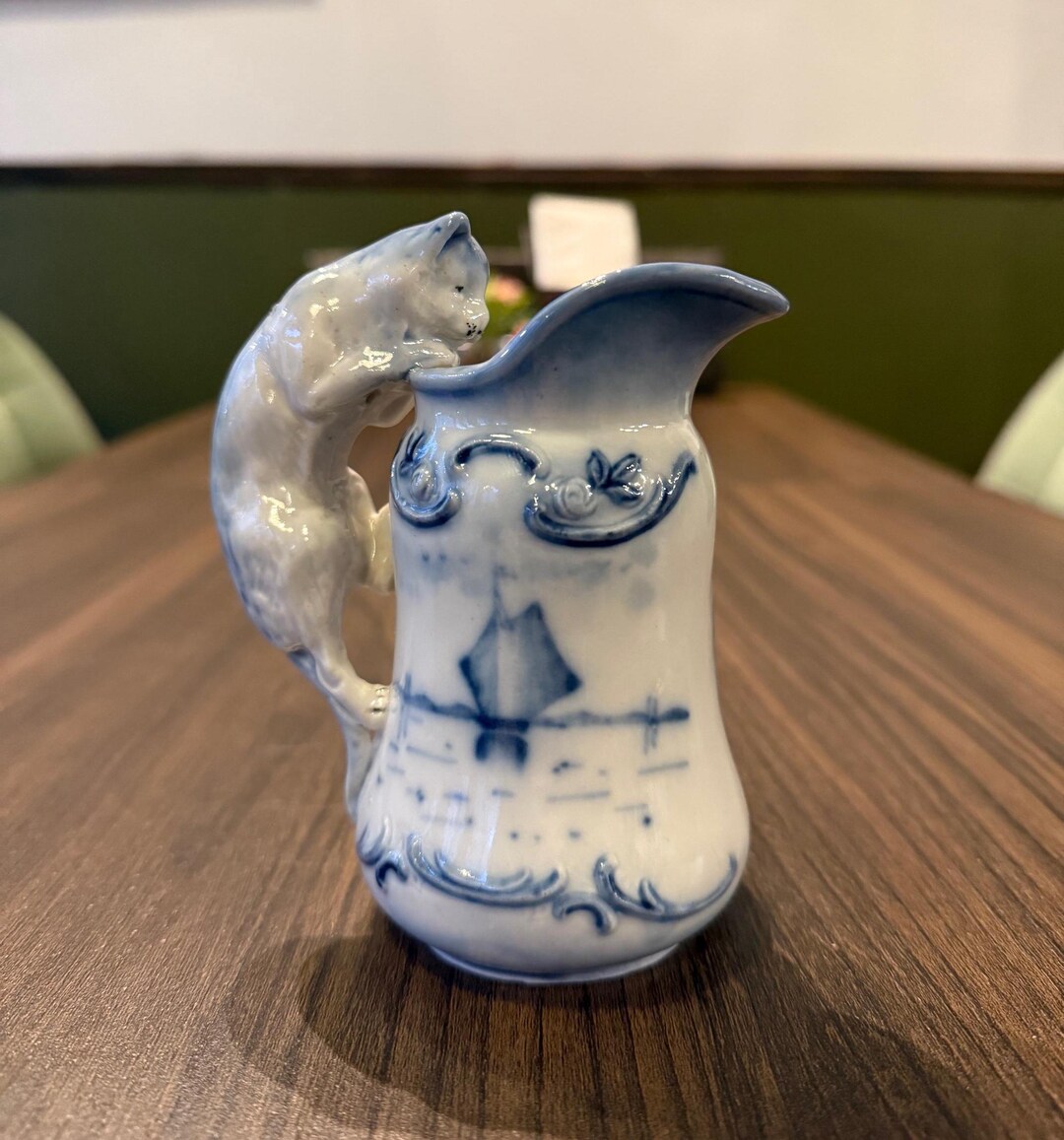 19th Century Dutch "delft Blue" Relief Milk Jug With Cat Handle ...